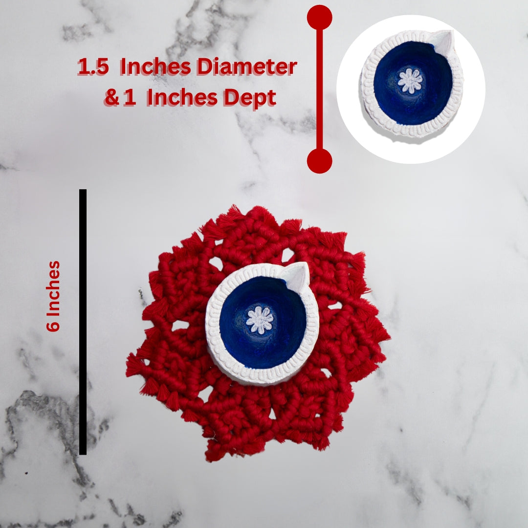 Diwali Decorated Diya with Handmade Macrame Diya Holder | Set of 3 ...